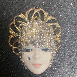Jewelry | Vintage Ceramic Face Pendent With Rhinestones | Poshmark